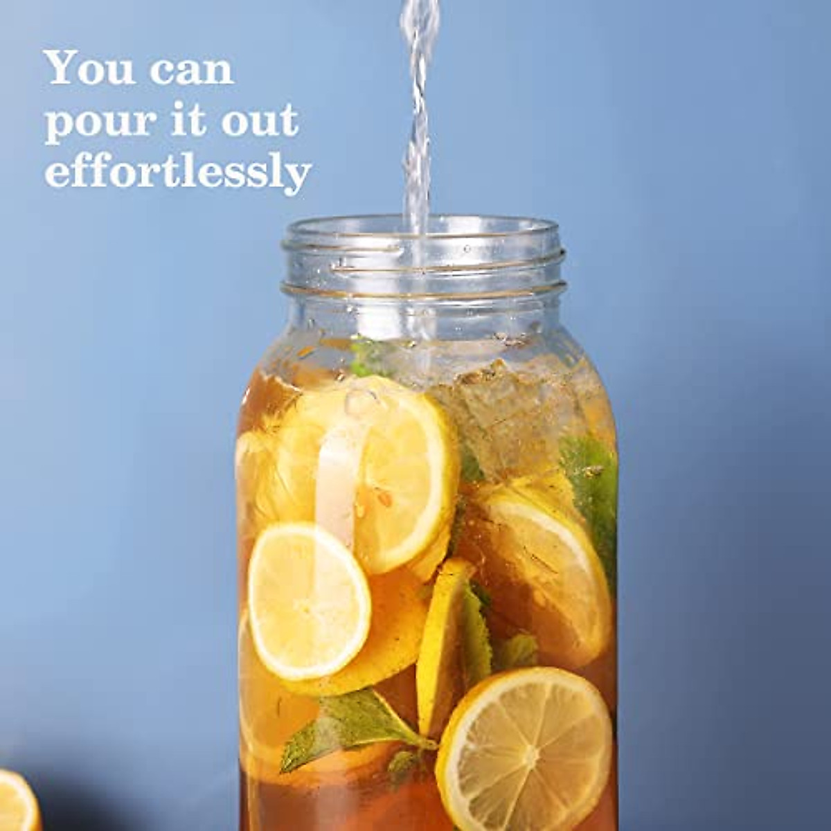 CUCUMI 1 Pack 64oz Wide Mouth Glass Mason Jar Pitcher, 2 Quart Heavy Duty Glass Pitcher with Lid and Spout for Cold Brewed Tea, Juice,Coffee, Milk