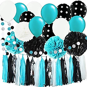 Turquoise Graduation Decorations 2023 Baby Shower Decorations Robin's Egg Blue White Black Silver Party/Black Polka Dot Balloons Turquoise Birthday Party Decorations/Bridal Shower Decor