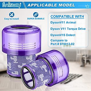 2 Pack Replacement V11 Filters for V11 Torque Drive V11 Animal V15 Detect Vacuum, Replace Part 970013-02