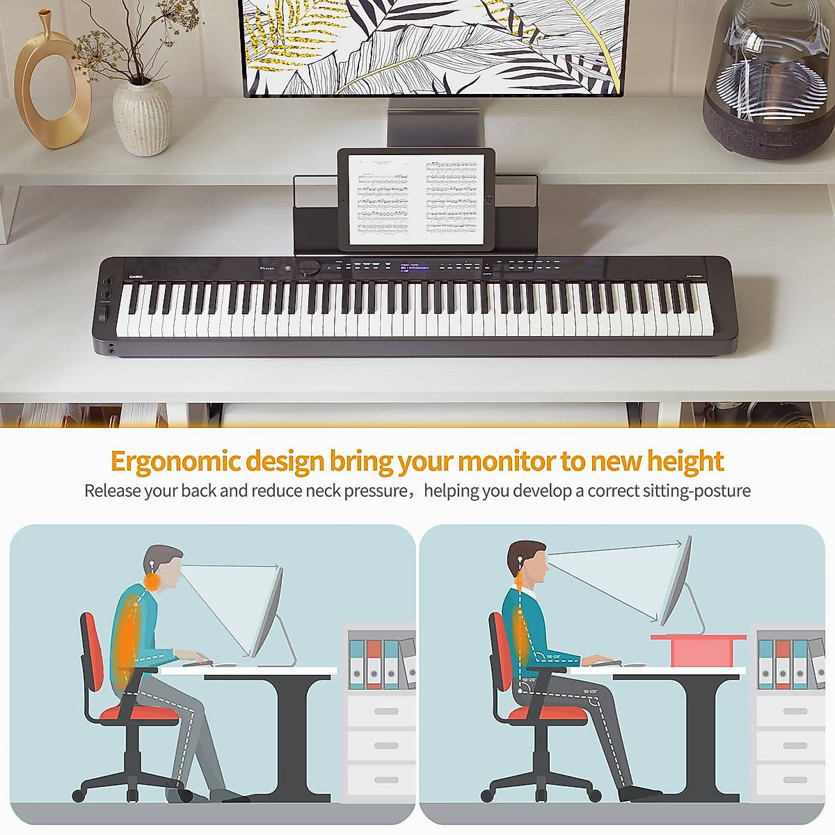 CubiCubi Computer Desk with Keyboard Tray, 47 Inch Office Desk with Monitor Stand and Storage Shelves, Music Studio Desk, Work Table Gaming Desk, White