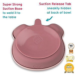 TUM TUM Suction Bowl for Baby, Toddler Bowl with Lid & Spoon, for Babies & Toddlers 6 Months+, BPA Free Silicone Baby Feeding Set, Microwave/Dishwasher/Freezer Safe, Betsy Bear, Pink