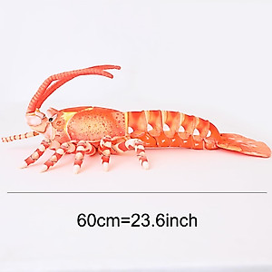 ELAINREN Lifelike Red Australian Lobster Stuffed Toy Realistic Marine Lobster Crab Plush Pillow Soft Simulation Sea Lobster Plushie Ocean Doll Gifts/23.6''