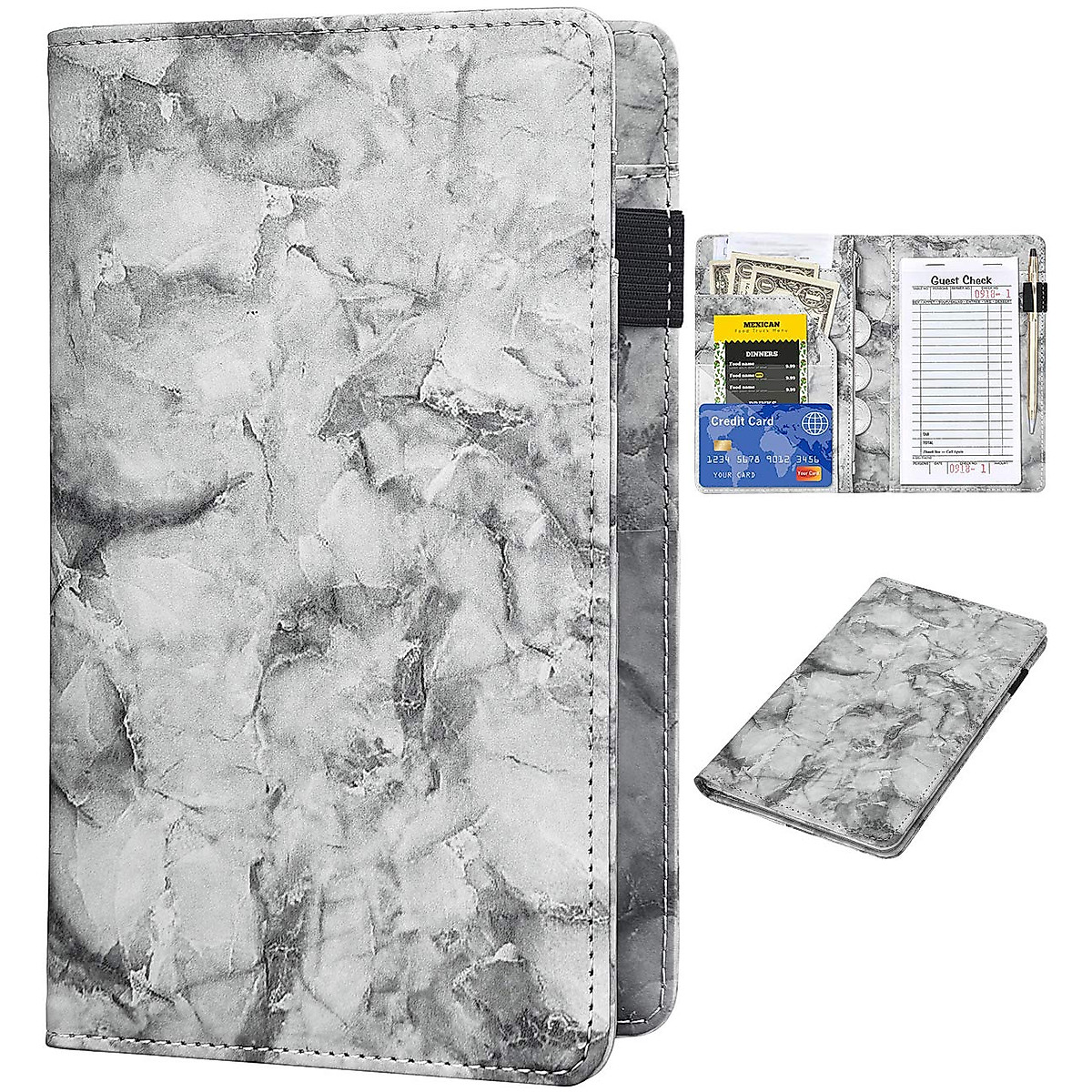 Server Books for Waitress - Marble Texture Leather Waiter Book Server Wallet with Zipper Pocket, Cute Waitress Book&Waitstaff Organizer with Money Pocket Fit Server Apron