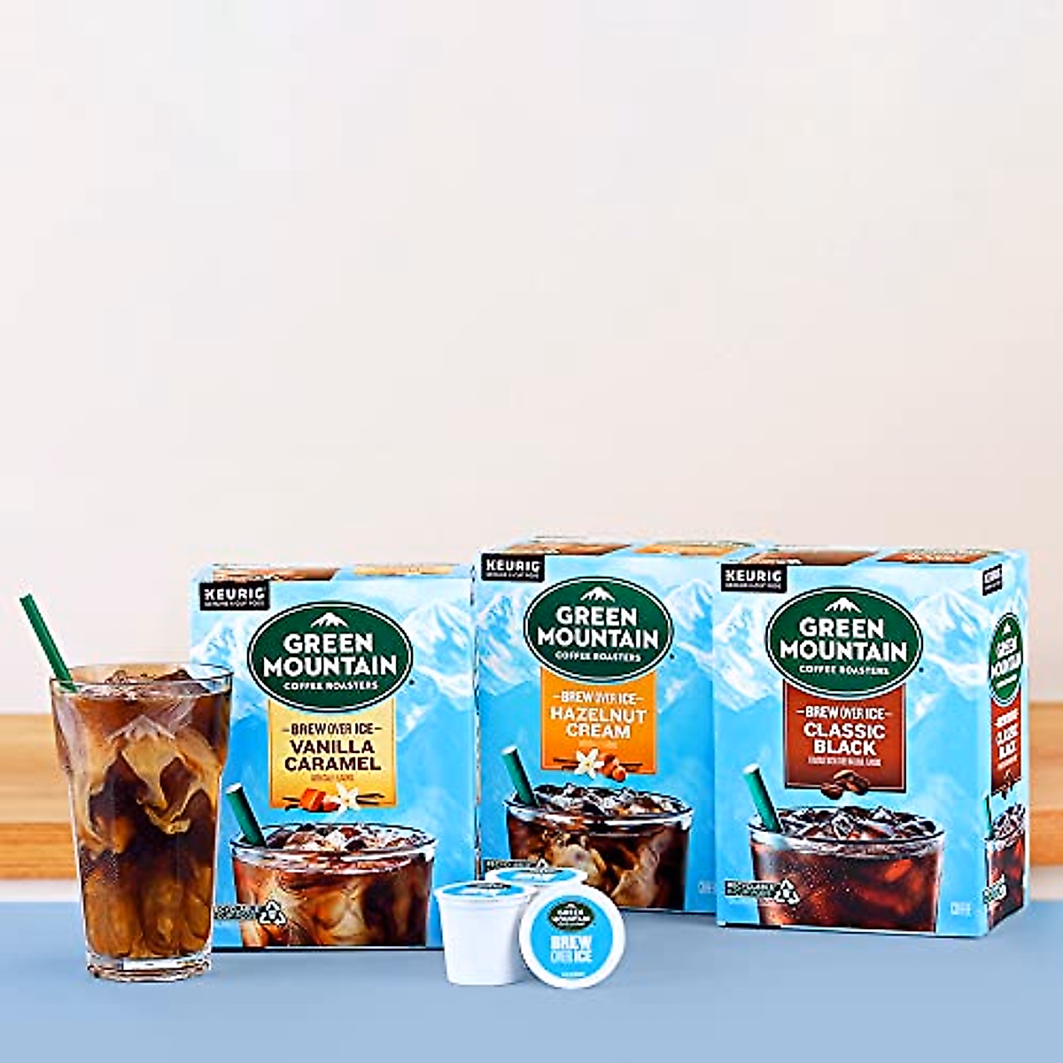 Green Mountain Coffee Roasters Brew Over Ice Vanilla Caramel, Single Serve Keurig K-Cup Pods, Flavored Iced Coffee, 12 Count