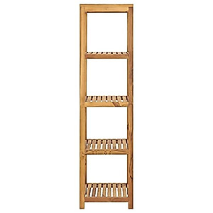 QZZCED 4-Tier Bathroom Storage Rack ,Display Rack for Living ,Floor Standing Unit,Wood Wall Magazine Rack, for Bedroom,Living Room,Office,Solid Wood Teak 16.5"x16.5"x65"