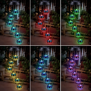 Wjiang Solar Wind Chimes, Owl LED Solar Powered Wind Chimes Lamp Color Changing Waterproof Garden Chimes with Hook for Outdoor Indoor Patio Yard Deck Grandma Mom