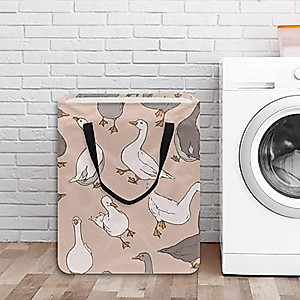 Gray and White Geese Print Collapsible Laundry Hamper, 60L Waterproof Laundry Baskets Washing Bin Clothes Toys Storage for Dorm Bathroom Bedroom