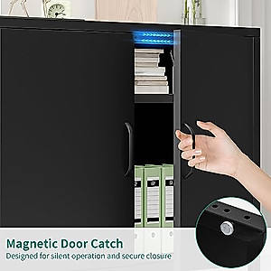 YITAHOME Metal Tool Cabinet, 31.5" Steel Garage Storage Cabinet with Adjustable Shelves, Counter Cabinet with 2 Door, Free Standing Cabinet for Bedroom, Kitchen,Home Office, Black