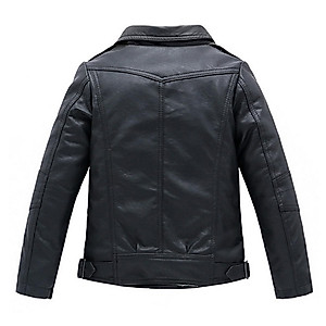 LOKTARC Boys Girls Spring Moto Faux Leather Jackets with Oblique Zipper Black 10-11 Years/Size 140