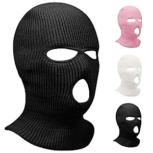 3 Hole Winter Knitted Mask, Full Face Cover Ski Scarf Mask Warm Balaclava for Adult Skiing, Motorcycle, UV Protection, Wind Protection 1234 Black