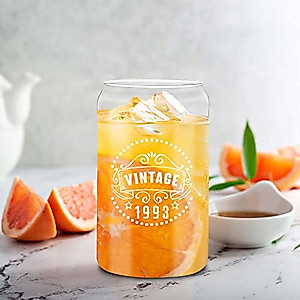 Delsakhula 30th Birthday Gifts for Women Men Vintage 1993 Coffee Can Glass 30 Year Old Birthday Vintage 1993 Glass Can Gifts for Women Men Coffee Glass Can with Bamboo Lid and Glass Straw 16 Oz