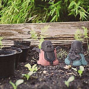 WGFKVAS Buddha Statue, Laughing Ceramic Buda Statue Little Monk Figurine Cute Baby Buddha for Home Office Car Decors Gift Crafts and Arts (Green)