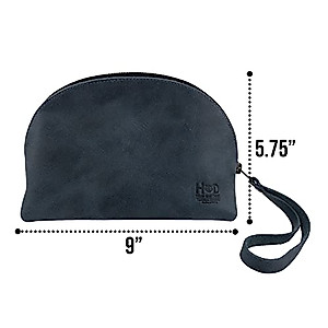 Hide & Drink, Cosmetic Travel Organizer with Hand Strap for Women, Makeup Bag, Classic Handbag, Full Grain Leather, Handmade, Slate Blue