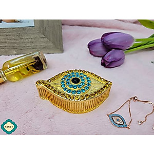 Swarovski Evil Eye Bracelets Box - Evil Eye Decor - Gold Bracelets Evil Eye Trinket Boxes, Gifts Golden Blue-Eye jewelry boxes for women & Girls -Travel Jewelry Organizer (Gold)