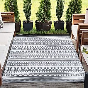 Tayse Anubis Gray Reversible Plastic Straw 5x7 Outdoor Rug - Outdoor Rugs for Patios Garden Picnic Camping Mats Waterproof and Washable