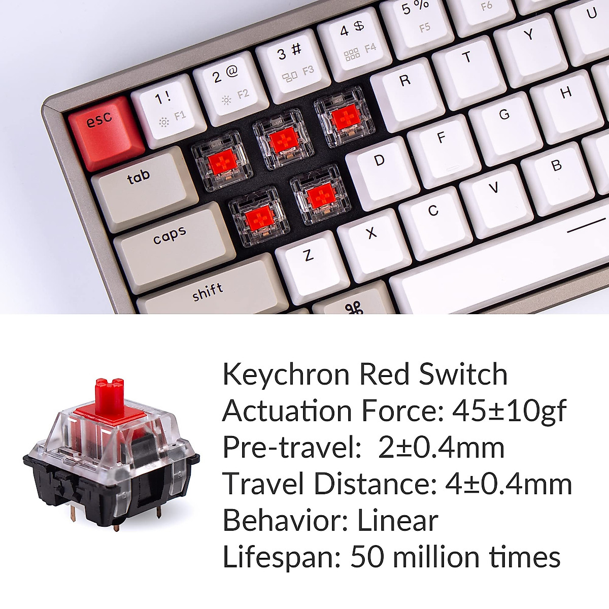 Keychron K14 Bluetooth 5.1 Wireless Aluminum Frame Mechanical Keyboard with Keychron Red Switch/Rechargeable Battery, 72 Keys Compact Keyboard Compatible with Mac Windows