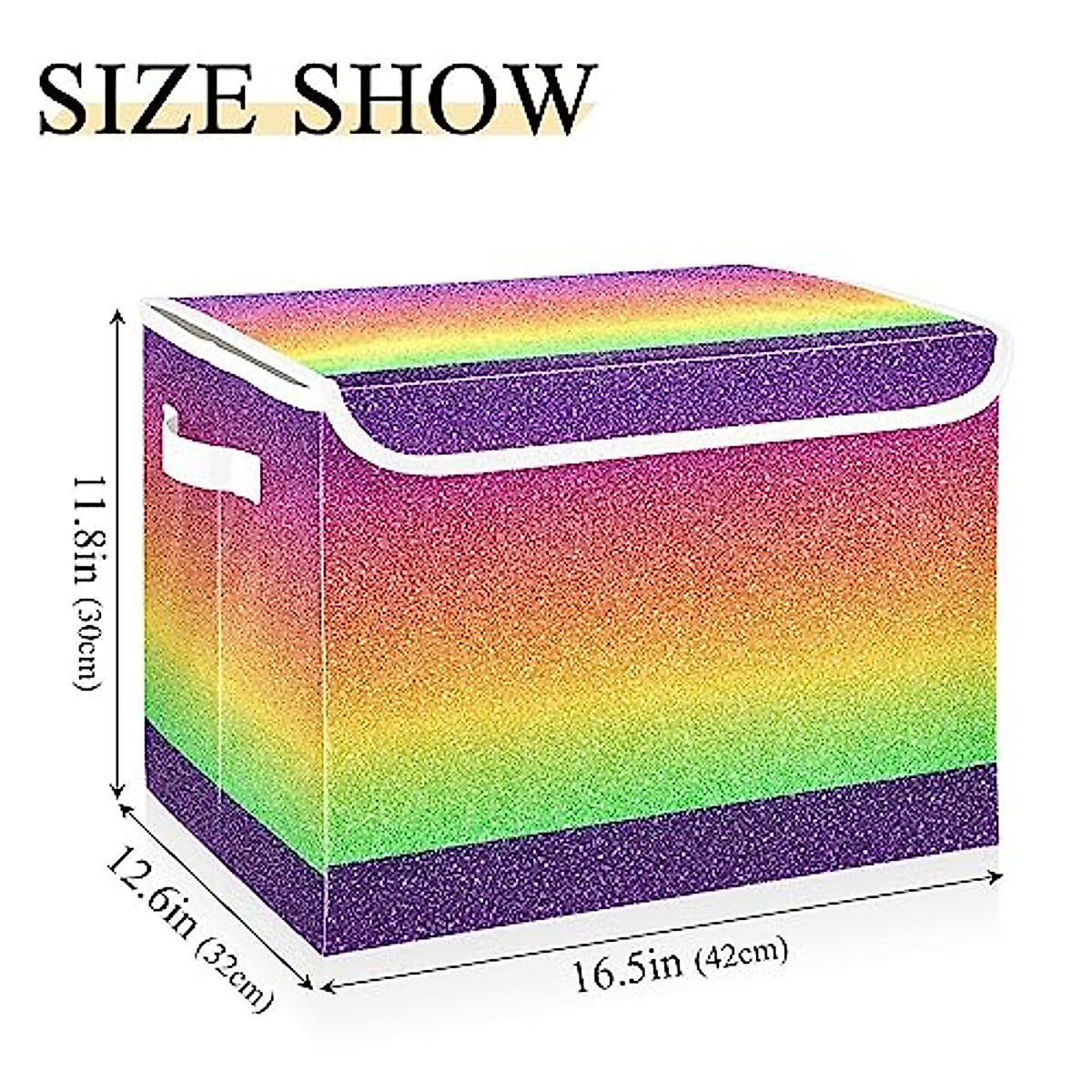 Krafig Rainbow Glitter Decorative Storage Box with Lid Large Bins Baskets Foldable Cube Organizer Collapsible Containers for Organizing, Toy, Home, Shelf, Closet
