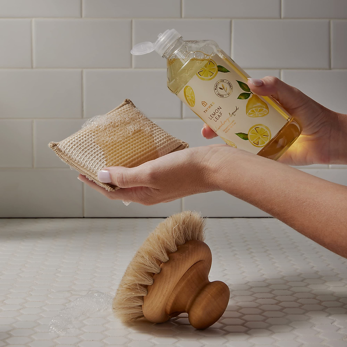 Thymes Lemon Leaf Dishwashing Liquid Soap - Eco Friendly Dish Soap Liquid for Dish Washing - Household Cleaning Supplies - 16 fl oz