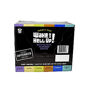 Wake The Hell Up! Variety Pack Flavored Single Serve Coffee Pods | Ultra-Caffeinated Coffee For K-Cup Compatible Brewers | 48 Count, 2.0 Compatible