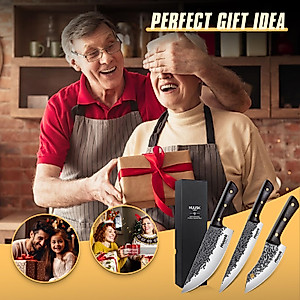 Huusk Knife Set, Hand Forged Chef Knife Set Professional, High Carbon Steel Butcher Knife Set, Camping Cooking Knife Set, Japanese Kitchen Chef Knife Set for Home, Outdoor BBQ, Gift Idea Men