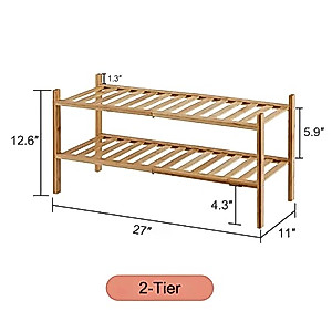 Qmkmyy Simple Narrow Wood Shoe Rack 2 Tiers for Closet Entryway Small Bamboo Free Standing Shoe Shelf Stackable Storage Organizer for Front Door
