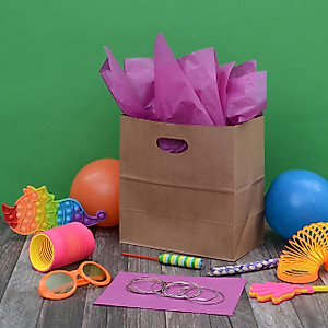 Prime Line Packaging Brown Paper Bags with Die Cut Handles for Food To Go, Bread, Take Out Goodie, Restaurant, Small Business, Bulk, 11x6x11, 100 Pack