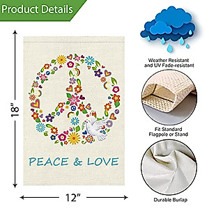 Peace and Love Garden Flag 12x18 Double Sided, Small Burlap Pray Pigeon Floral Garden Yard Flags World Peace on Earth Sign Hope Flag for Seasonal Outside Outdoor Hippie Decor (ONLY FLAG)