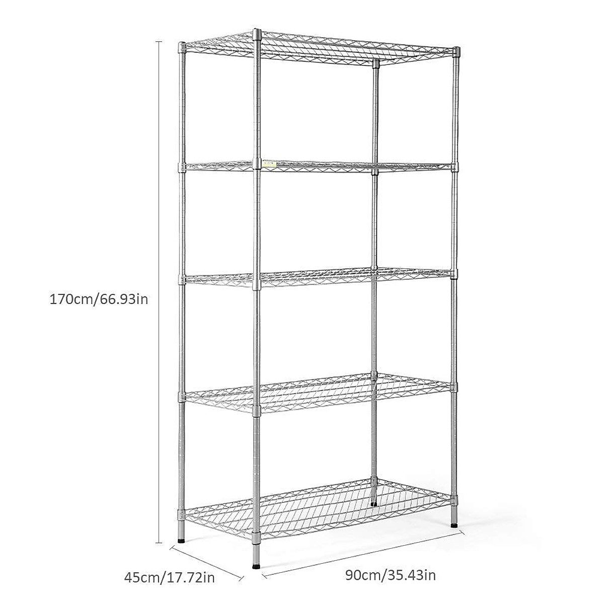 5-Tier Wire Shelving Unit, Adjustable Steel Storage Shelves 35.4" D x 17.7" W x 66.9" H, Commercial Storage Organisation Rack Heavy Duty Steel Shelving for Kitchen Bedroom Bathroom Office Garage