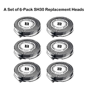 SH30 Replacement Heads for Philips Norelco Series 3000, 2000, 1000 Shavers and S738 Click and Style, ComfortCut Shaving Heads 6 Pack