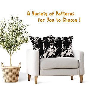 Cowhide Print Pillow Covers 18X18 Inch Black White Cow Spots Decorative Square Pillow Cases Set of 2 Farmhouse Western Home Decor Cotton Linen Throw Pillows For Bedroom Sofa Couch Porch Outdoor