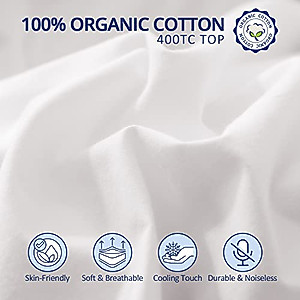 ELEMUSE Extra Thick Cooling King Mattress Topper, 1300 GSM Overfilled Pillow Top with Baffle Box Design, Hand Made 400TC Organic Cotton Pad Cover, Plush & Support Snow Down Alternative, Hotel Quality