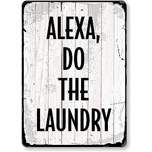 SmartSign Alexa Do The Laundry Sign, Modern Laundry Room Sign, 14 x 10 inch, 40 mil Laminated Rustproof Aluminum, Rustic Wall Décor, Black on Light Wooden Pattern Background