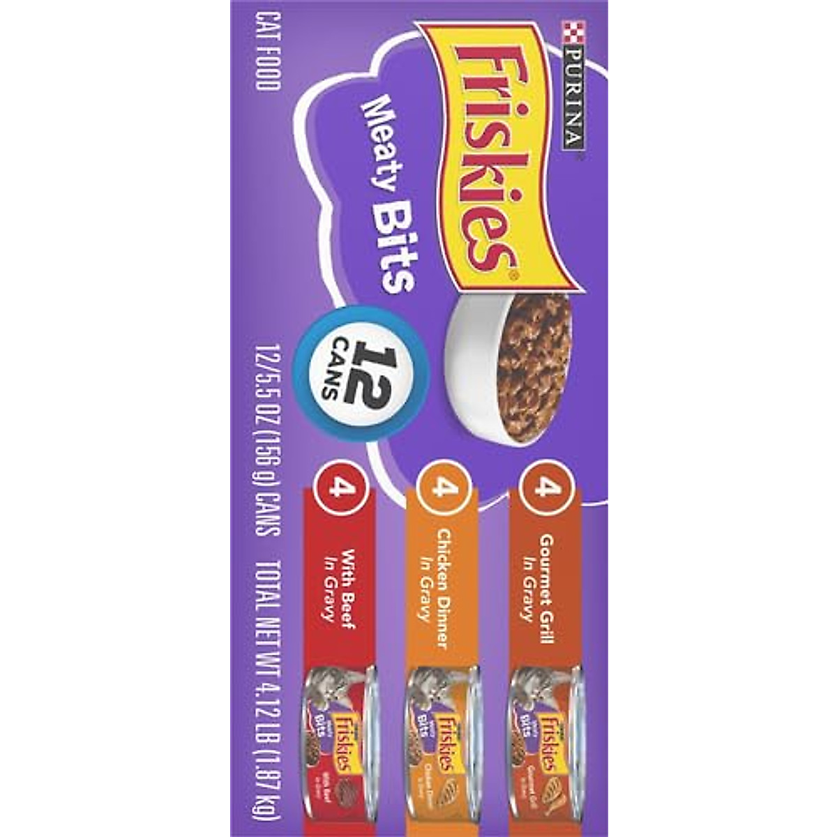 Friskies Wet Cat Food, Meaty Bites, 3-Flavor Variety Pack, 5.5-Ounce Can, Pack Of 12