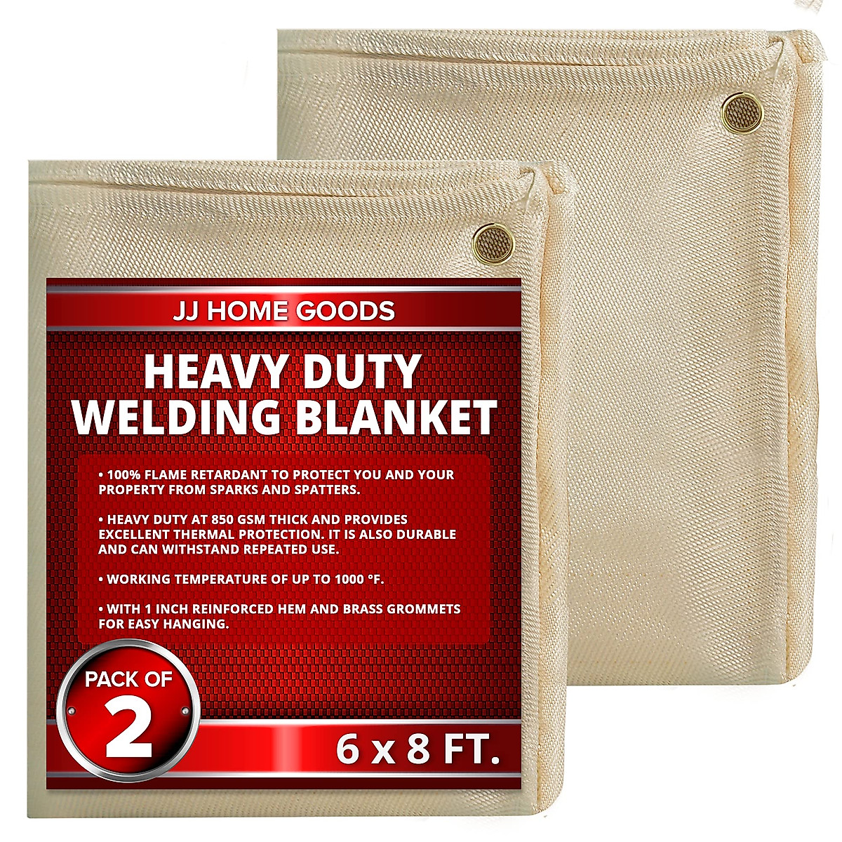 JJ CARE Welding Blanket - 2 Packs 6ft x 8ft Welding Mat - 850GSM Fiberglass Welding Blanket with Brass Grommets, Welders Blanket for Grill, Smoker Welding Blanket Heavy Duty, Welding Tarp & Shield