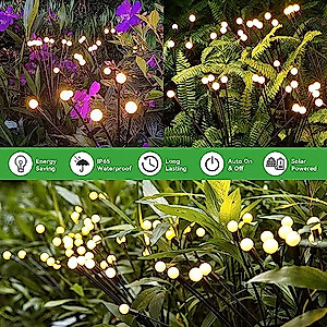Anerbili Solar Firefly Lights,New Upgraded 8 LED Solar Garden Lights Swaying Light, Sway by Wind,Solar Outdoor Lights Waterproof Yard Patio Pathway Decoration,Warm White (4 Pack)