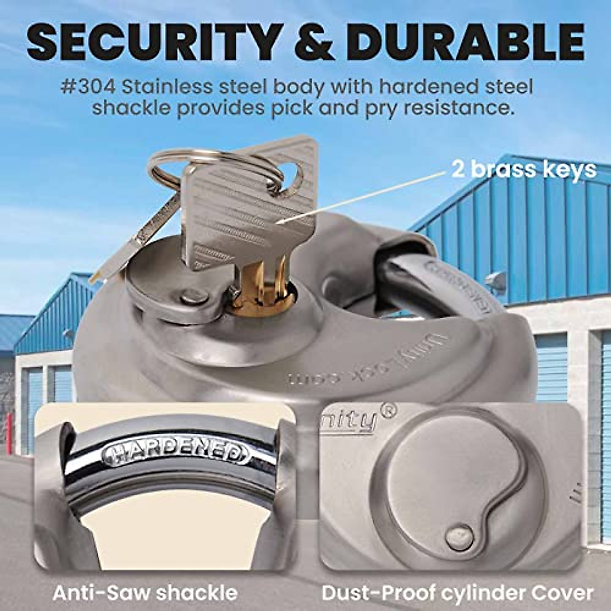 Unity Lock 2 3/4" 70mm Stainless Steel Discus Lock for Self Storage Unit Van Trailer Container, Multi Purpose Premium Manager Lock Same Keyed Alike (5)