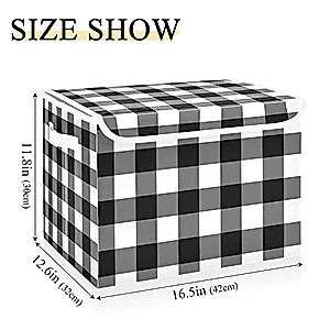 Black White Buffalo Plaid Storage Bins with Lids Collapsible Storage Box Basket with Lid Closet Organizer Containers Storage Boxes for Organizing for Office Cars Balcony Outside Home