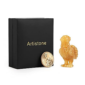 SMQ 2.0" Yellow Jade Crystal Rooster Statue Kitchen Decor Crystals and Healing Stones Hand-Carved Gemstone Animal Carving Collectibles for Home Office Garden(Gift Box)