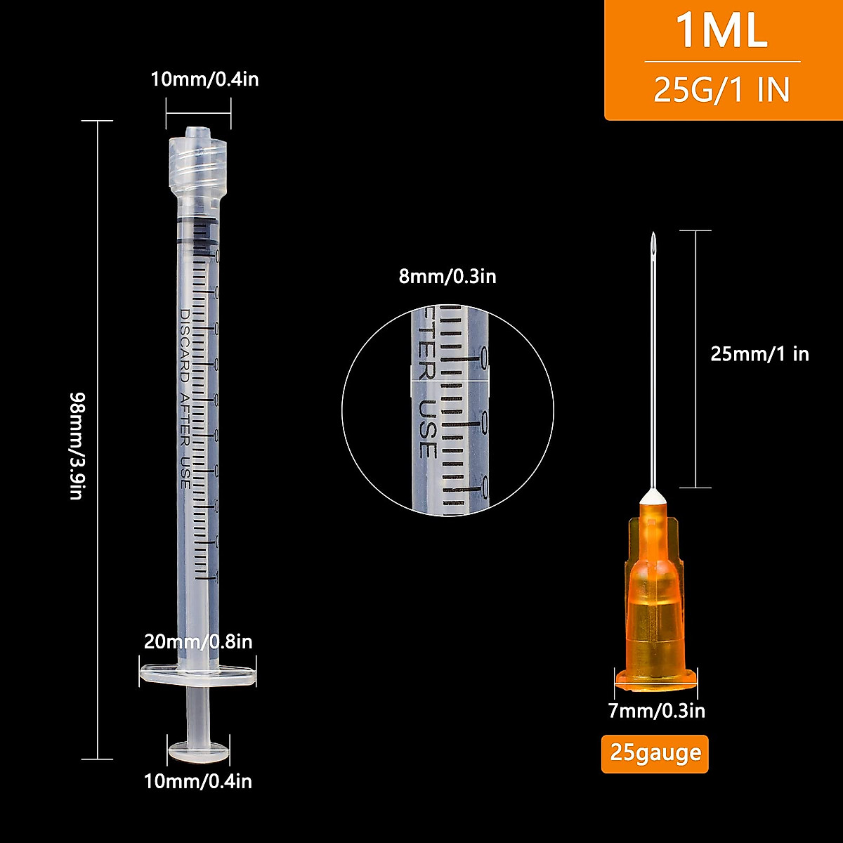 Disposable 1cc/ml Luer Lock 25G Tool, Individually Packaged-Pack of 100