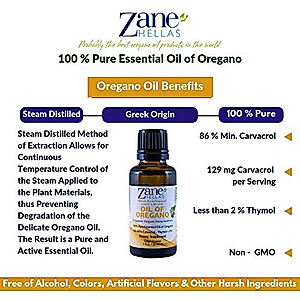 ZANE HELLAS Natural Essential Oil of Origanum heracleoticum,129 mg Carvacrol Per Serving,1 fl.oz. 30 ml.Super 100