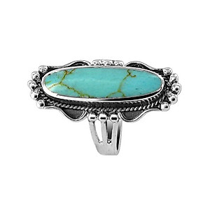 Oval Simulated Turquoise Gemstone 925 Sterling Silver Ring for Women Size 7
