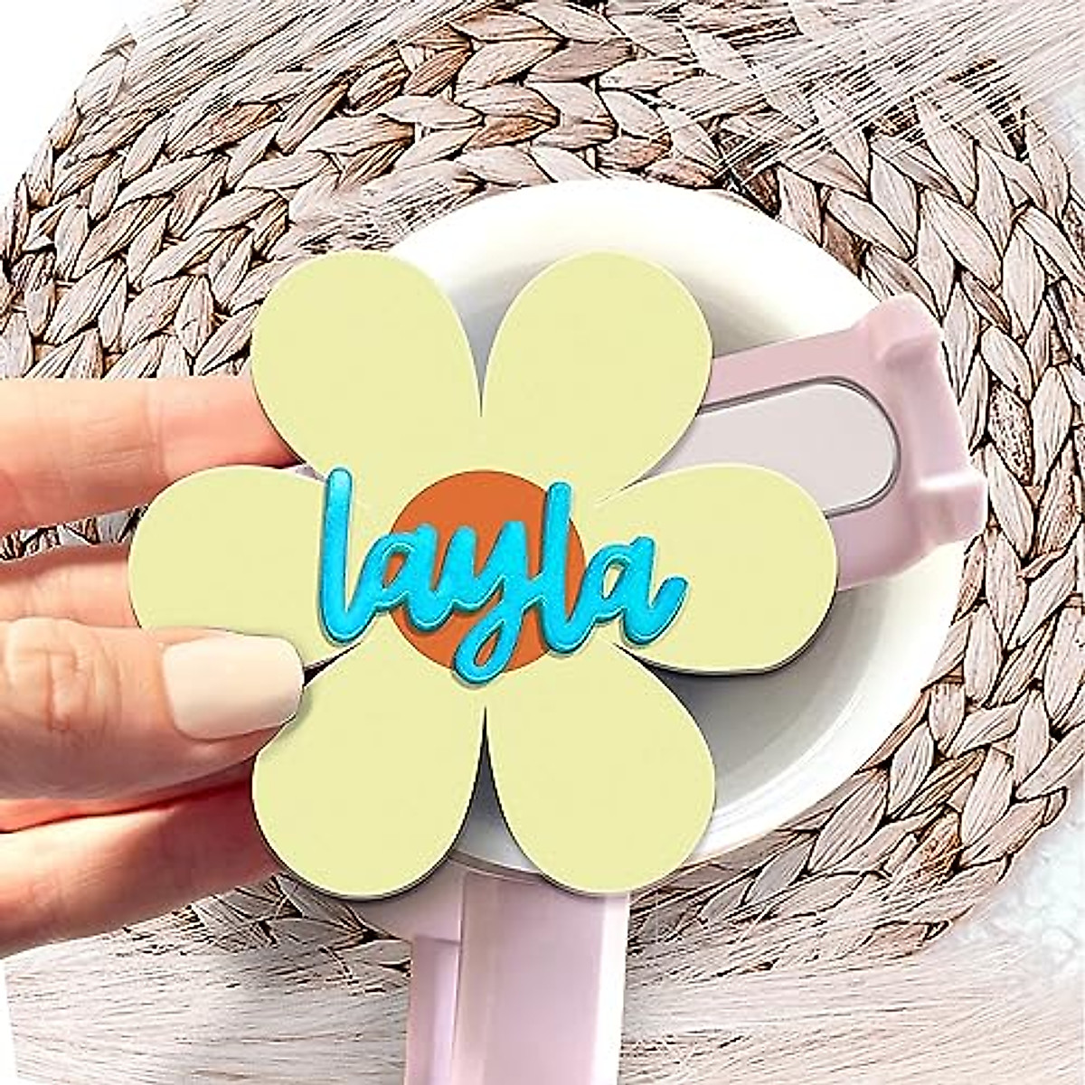 Personalized Stanley Tumbler Topper, Name Plate, Cup Name Tag, Flower Stanley Topper, Tumbler Name Plate, Custom Name Tumbler ID Tag, Stanley Straw Topper