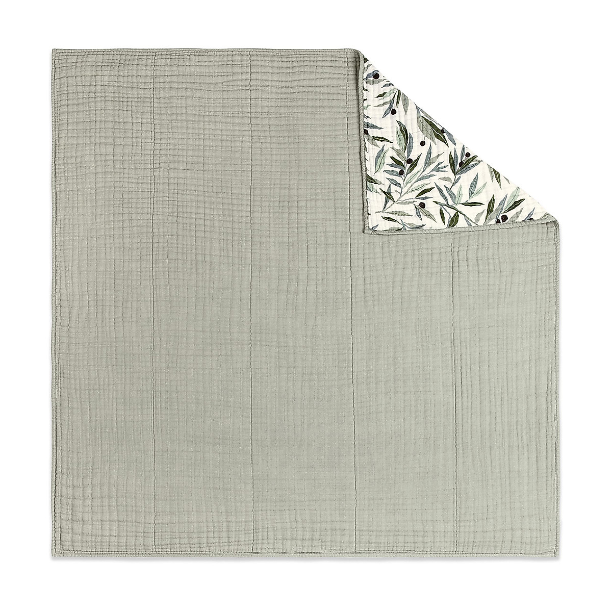 babyletto 100% Organic Cotton Quilt, GOTS-Certified, 3-Layers of Ultra-Soft and Breathable Muslin - Olive Branches