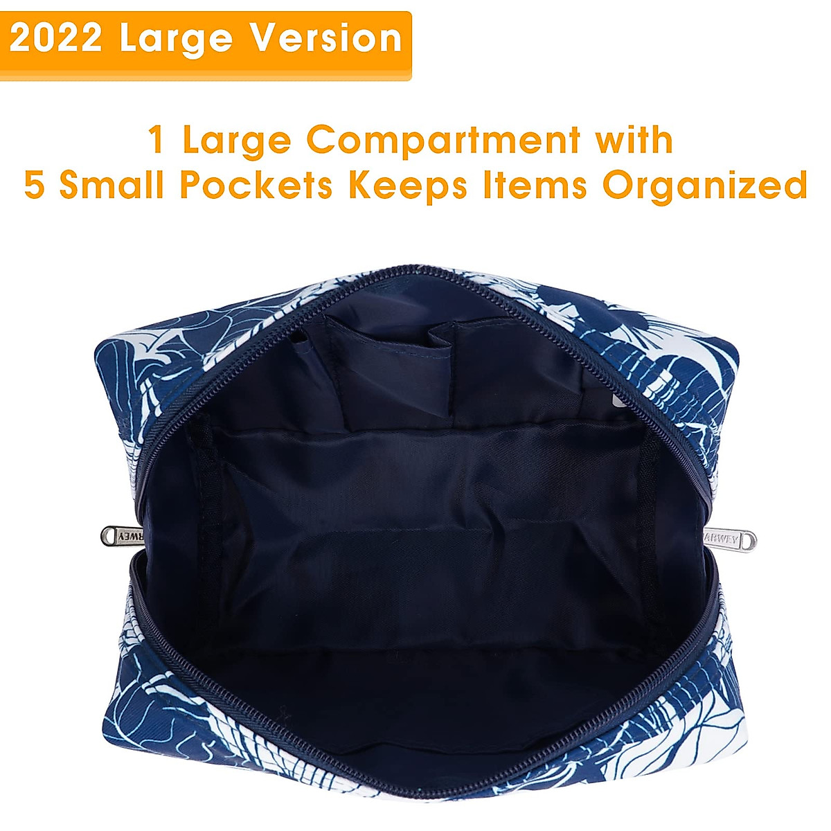 Narwey Cute Makeup Bag Travel Cosmetic Bag Organizer Toiletry Bag Make Up Bags with Compartments for Women Girls (Large, Blue Lotus)