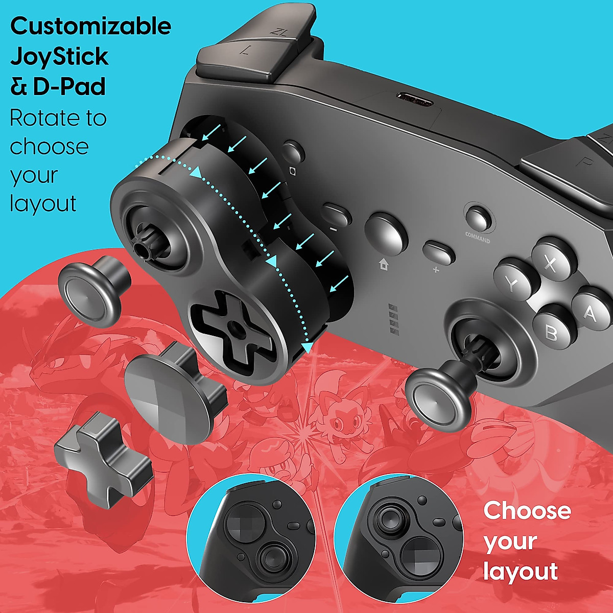 TALK WORKS Bluetooth Game Controller for Nintendo Switch with Dual Motor Vibration, Turbo Function, 6-Axis Gyro Sensor - Customizable Joystick & D-Pad - Includes Premium EVA Case - Black