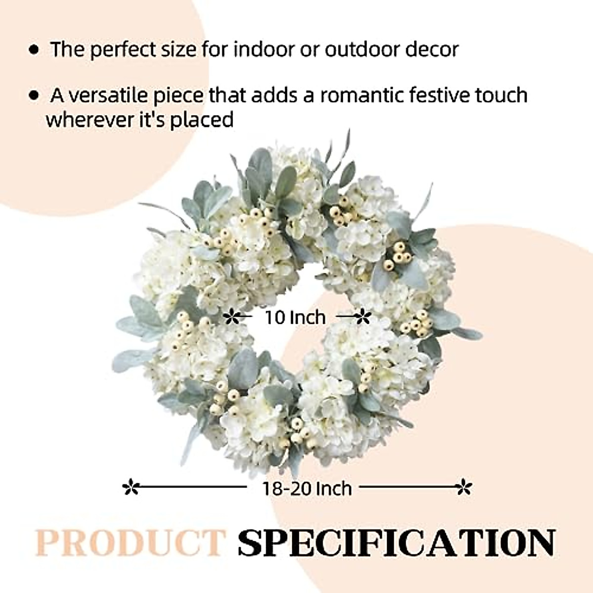 Hometrance 18-20 Inch Cream Hydrangea Front Door Wreath, Summer Fall Wreath with Ivy, Eucalyptus & Hydrangea Leaves, Farmhouse Wreath All Seasons Year Round, Flower Wreath for Wedding Home Decoration