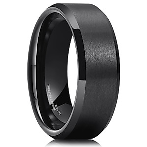 King Will BASIC Men Wedding Black Tungsten Ring 8mm Matte Finish Beveled Polished Edge Comfort Fit 9.5