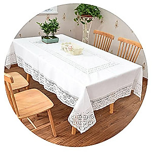 Table Cloth Cotton Linen, Crocheted (White) - Oblong (60''x80'' (150x200 cm))