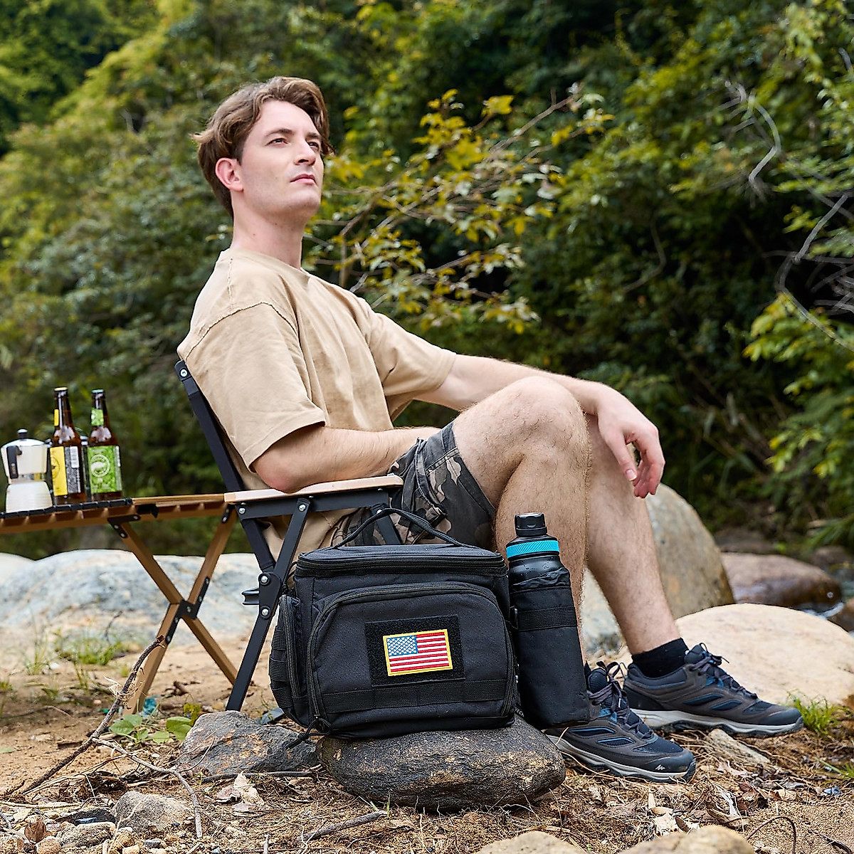 MOV COMPRA Tactical Leakproof Lunch Bag for Men, Insulated Lunch Box for Men Large Capacity with MOLLE Water Bottle Pouch and Adjustable Shoulder Starp, Green Lunchbox for Adults for Work, Picnic