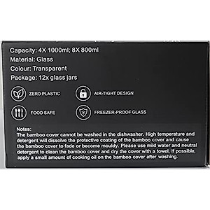 LIBWYS Square Pantry Glass Storage Jars with Bamboo Lids Set of 12, 297oz Airtight Food Containers Kitchen Storage Jars - Dishwasher Safe (12pack)